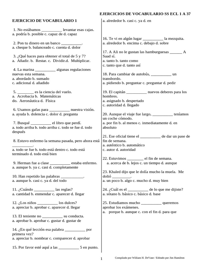 EJERCICIOS DE VOCABULARIO ECL 925 PREGUNTAS | PDF
