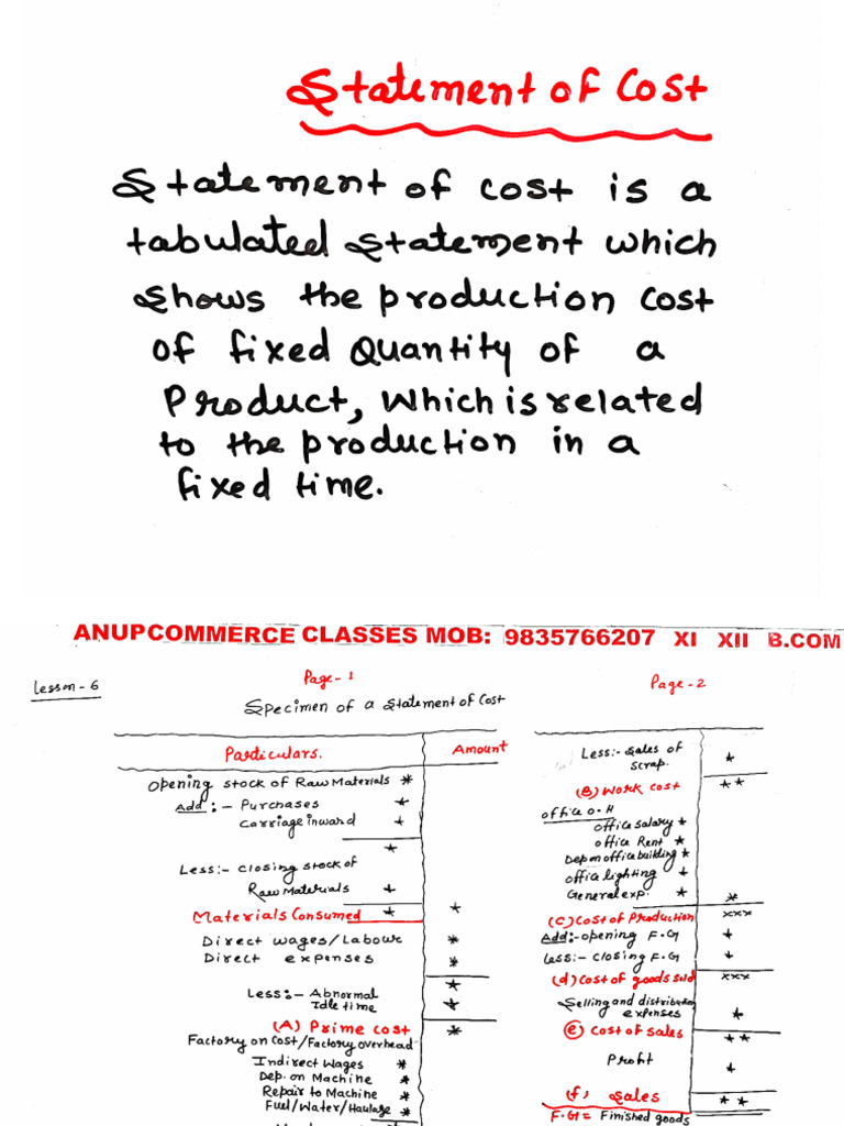 Cost Sheet First Class | PDF