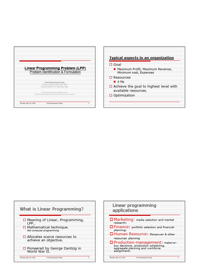 3-LPP & Prob Formulation-15.10.24 | PDF | Linear Programming | Applied ...