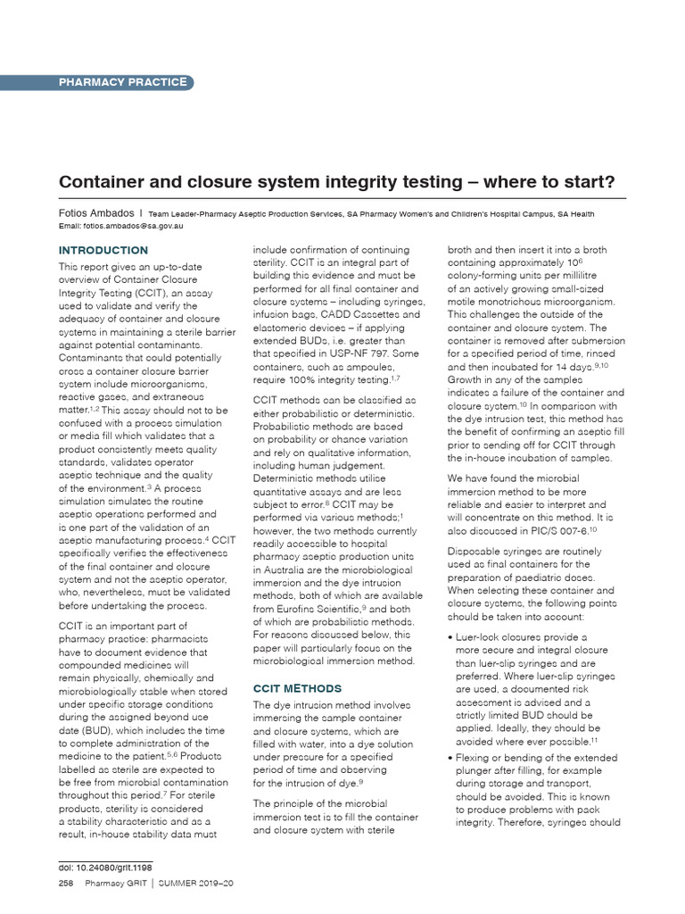 Container and Closure System Integrity Testing 2020 | PDF | Pharmacy ...