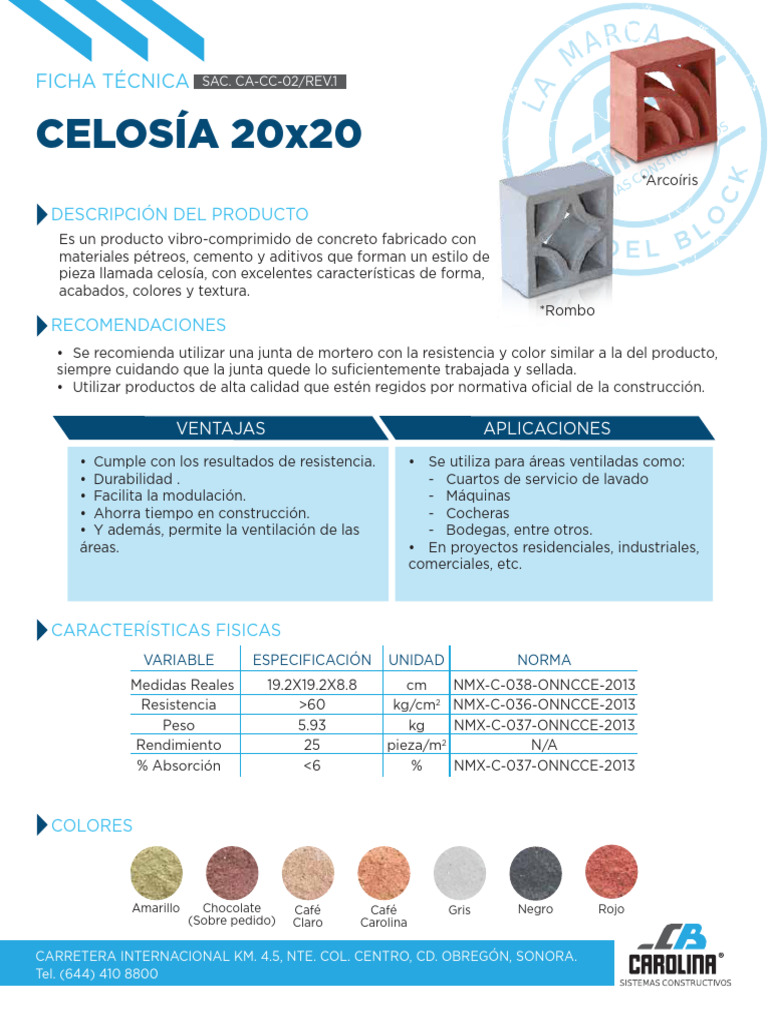 Ficha-Tecnica Celosia 20x20 | PDF