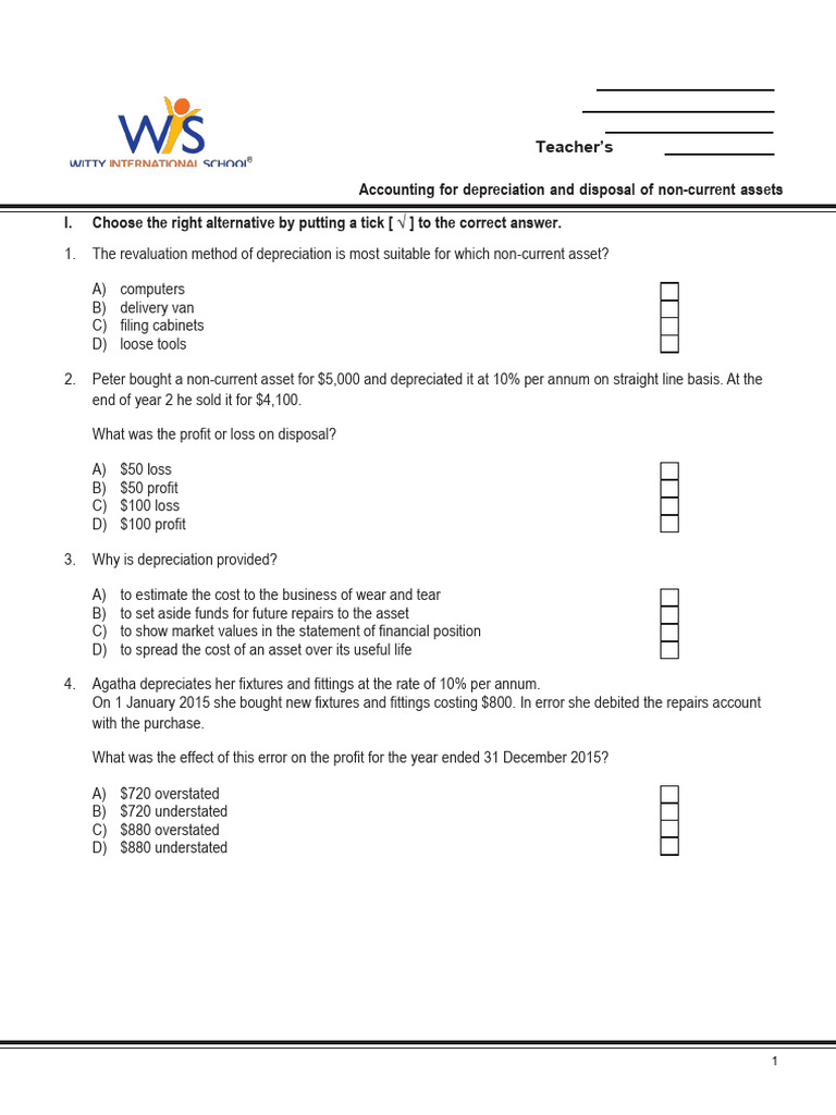 Work Sheet - 11 - Accounting For Depreciation and Disposal of Non ...