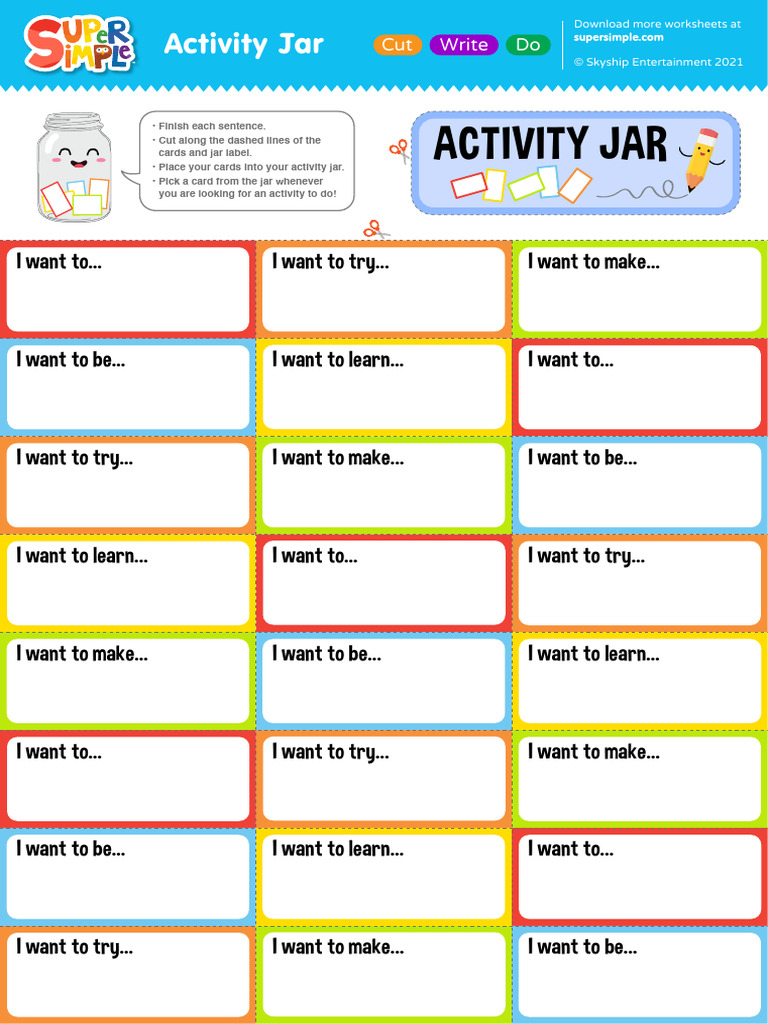 Activity Jar Worksheet for Kids | PDF