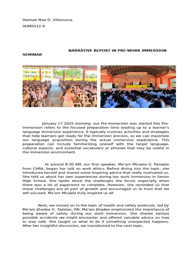 Pre-Work Immersion Seminar Insights | PDF