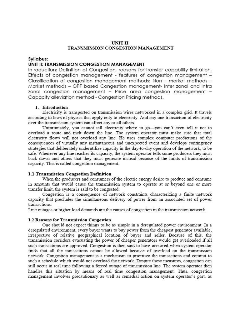 Transmission Congestion Management Overview | PDF | Electric Power ...