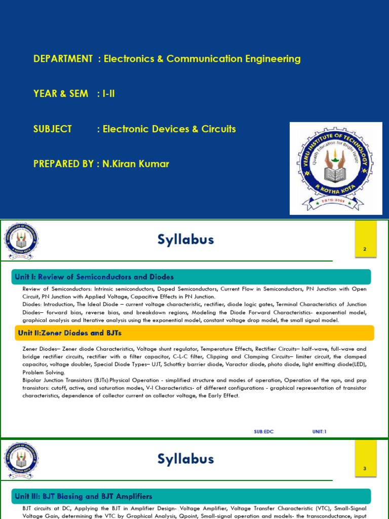 JNTUA Electronic Devices and Circuits - PPT Notes - R20 | PDF | P–N ...