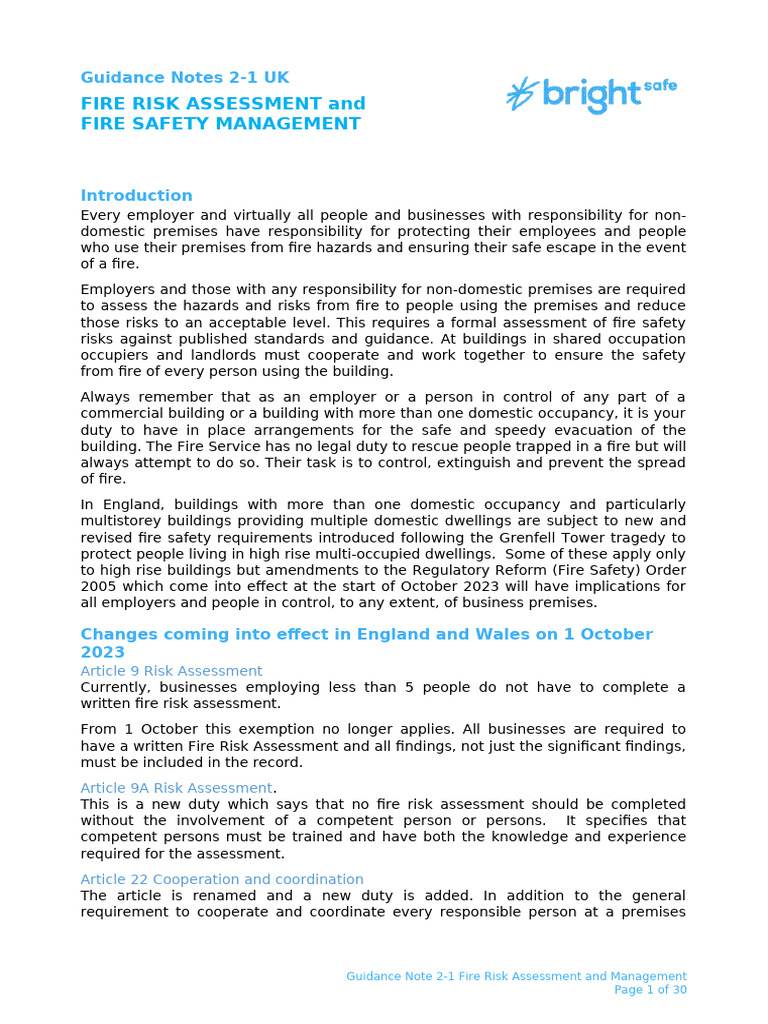 GDN 2-1 UK Fire Risk Assessment and Fire Safety Management | PDF | Fire Safety | Fires