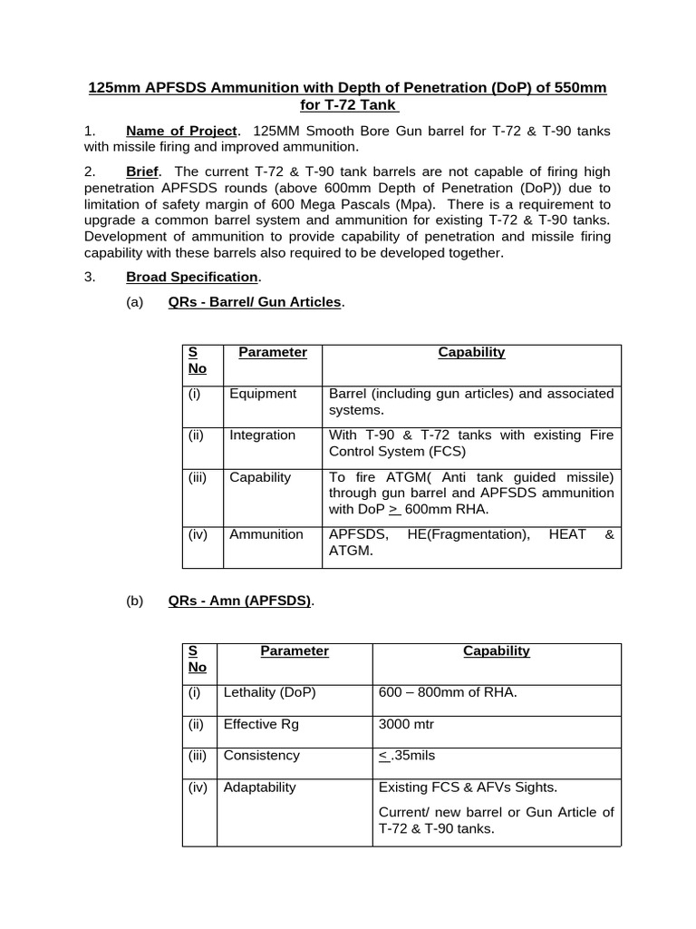 A - 125mm APFSDS Ammunition With Depth of Penetration (DoP) of 550mm ...