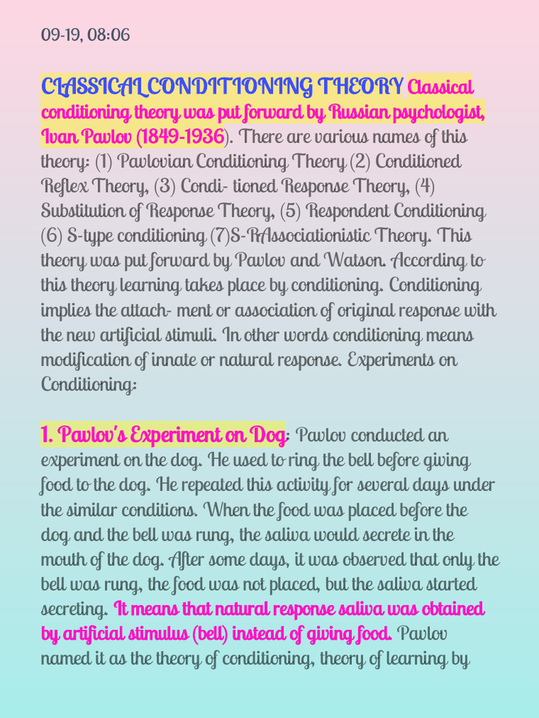 Overview of Classical Conditioning Theory | PDF