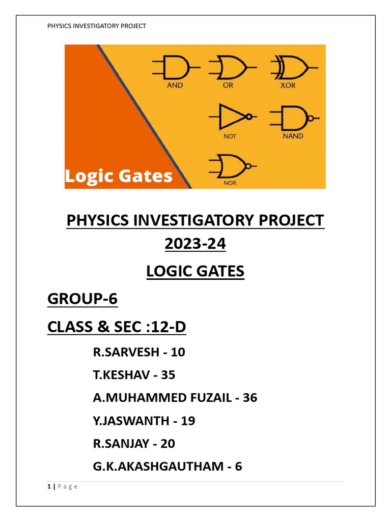 Logic Gates: Physics Project 2023-24 | PDF | Logic Gate | Electronics