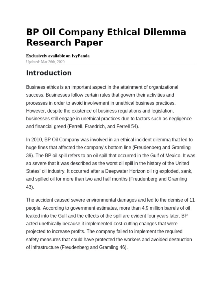 BP Oil Spill: Ethical Failures and Impact | PDF | Oil Spill | Deepwater ...