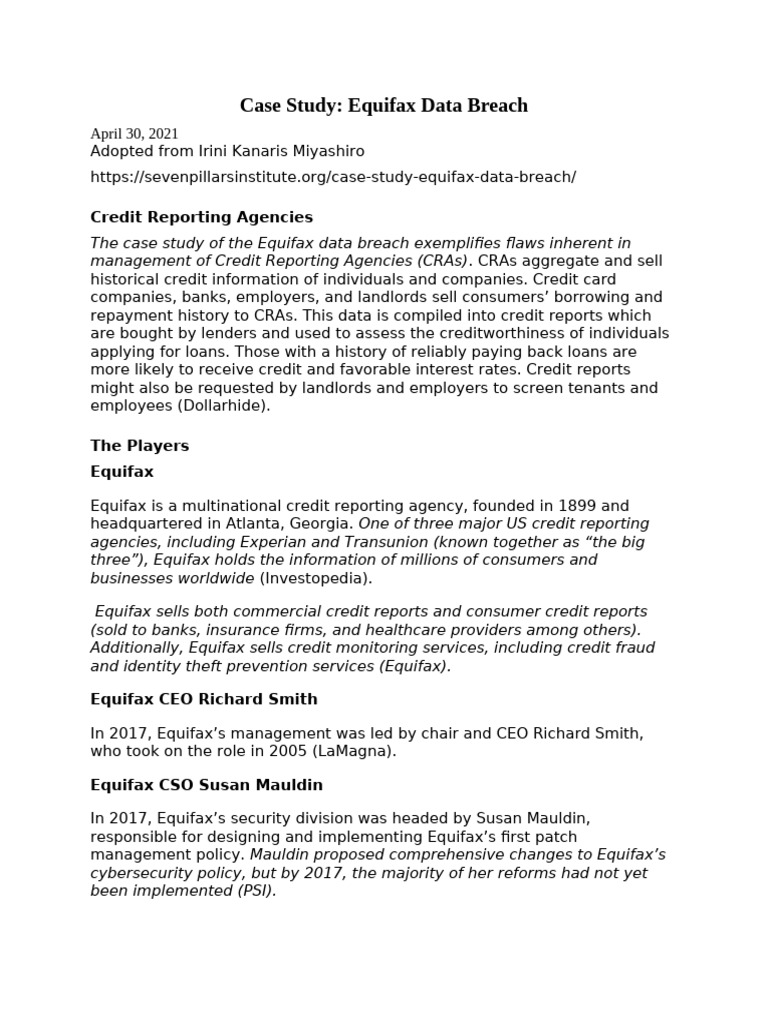 Equifax Data Brrach Case Study | PDF | Computer Security | Security