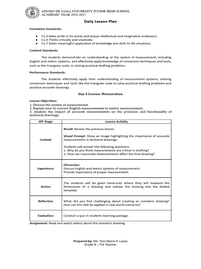 G8-Mensuration Lesson Plan.docx (2) | PDF | Drawing | Measurement