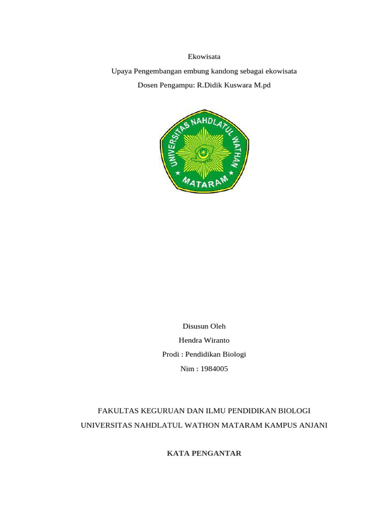 Pengembangan Ekowisata Embung Kandong | PDF