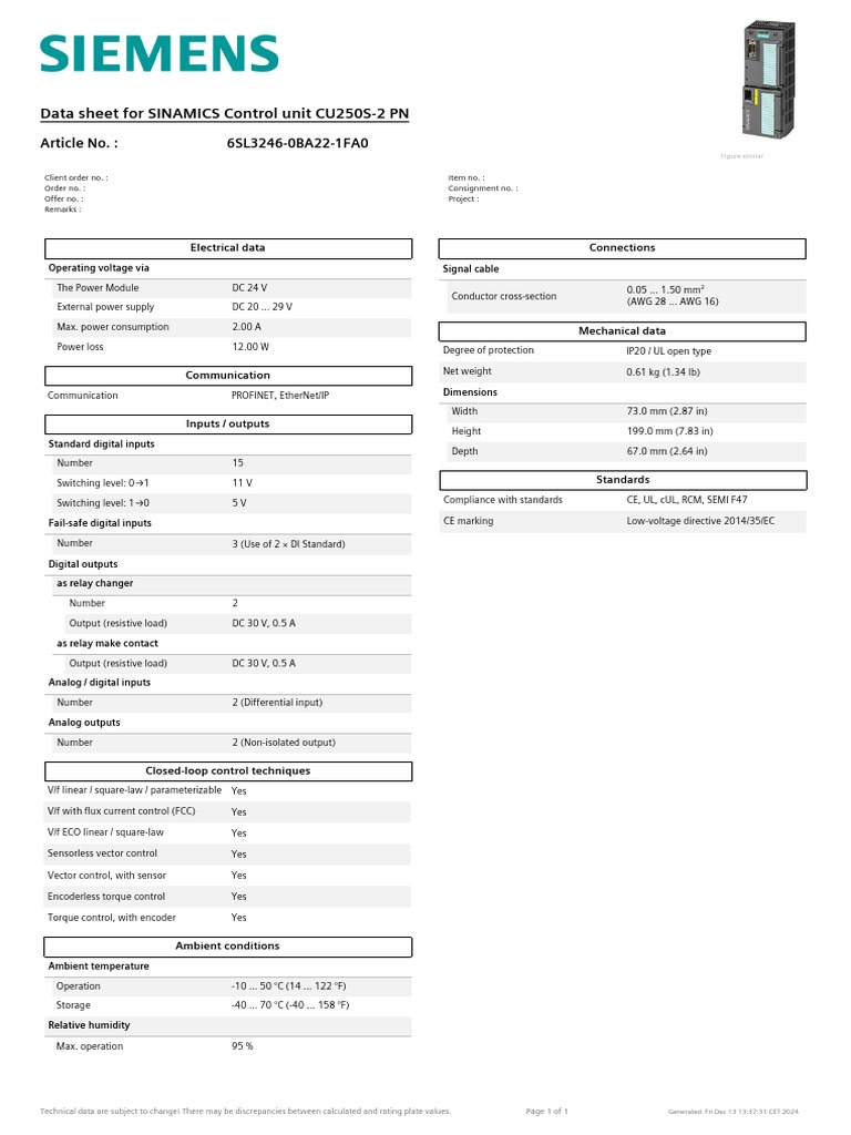 6SL3246-0BA22-1FA0_datasheet_en | PDF | Relay | Power Supply