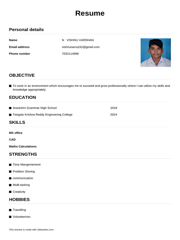 Resume N Vishnu Vardhan | PDF