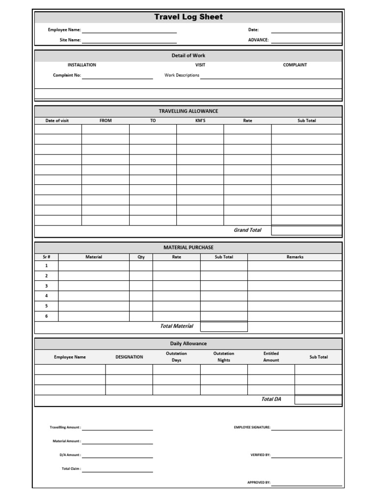 Travel Log Sheet New | PDF