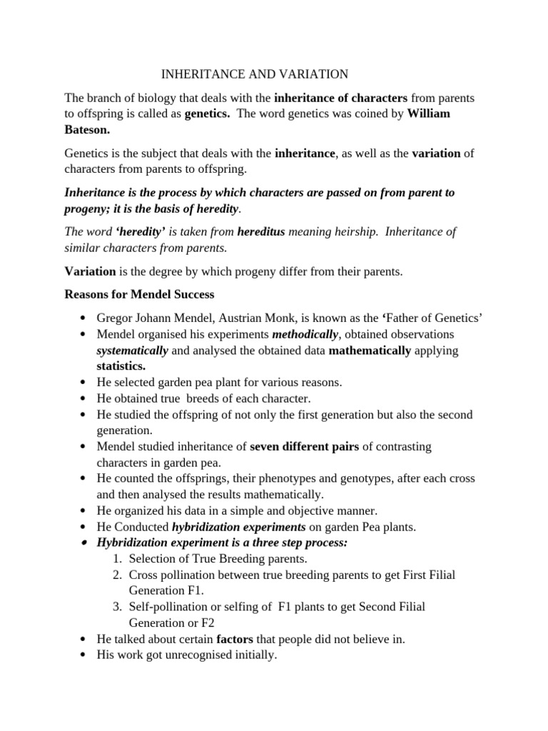 Inheritance and Variation | PDF | Dominance (Genetics) | Genetic Linkage
