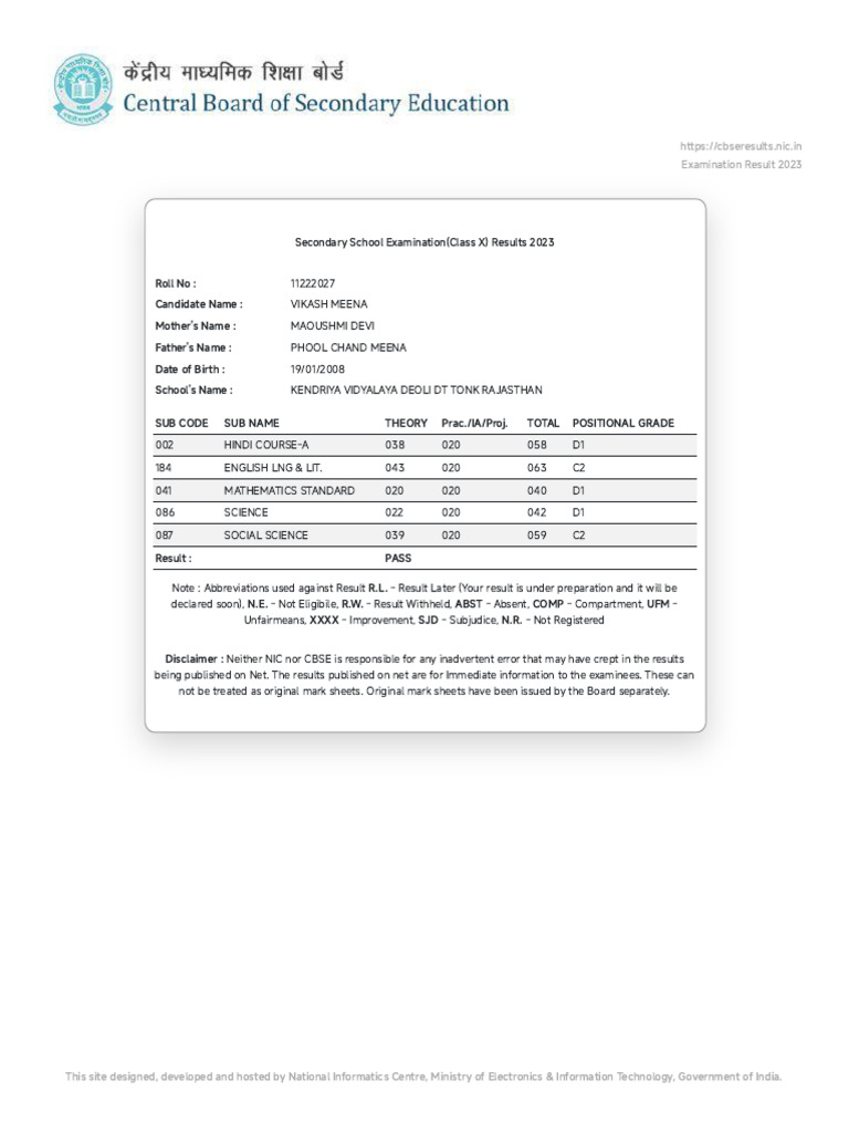CBSE 10th Result - CBSEResultArchive | PDF