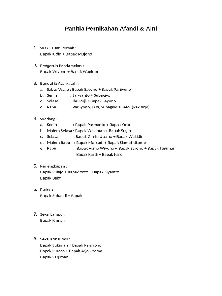 Panitia Pernikahan Afandi | PDF