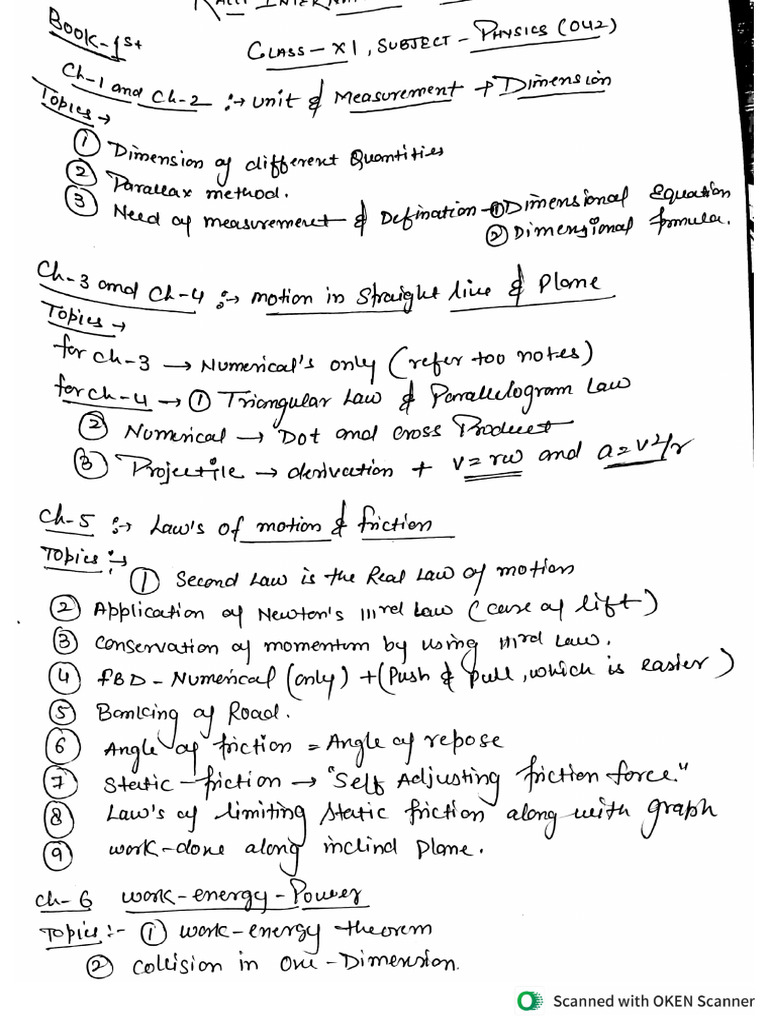 class XI physics chapter wise topics | PDF