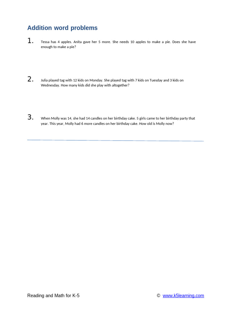 Grade 2 Addition Word Problems D - 2 | PDF