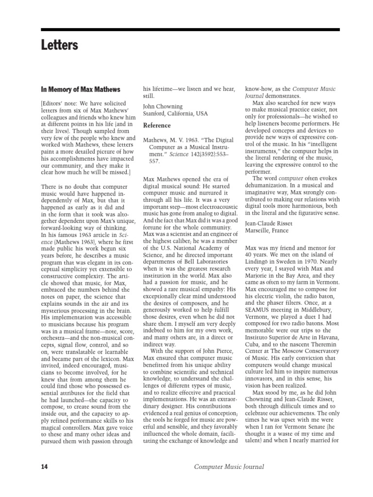 In Memory of Max Mathews | PDF