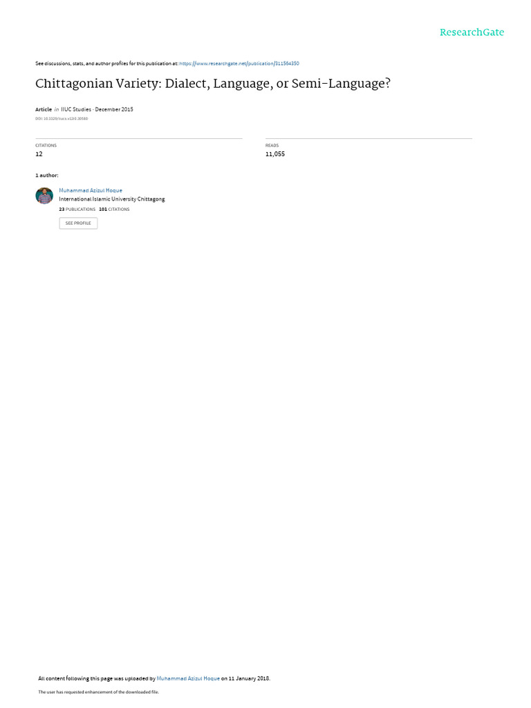 Chittagonian Variety Dialect Language or Semi-Lang | PDF | Dialect | Vowel