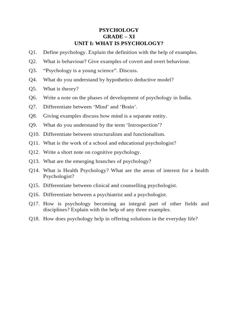 WHAT IS PSYCHOLOGY Questions | PDF