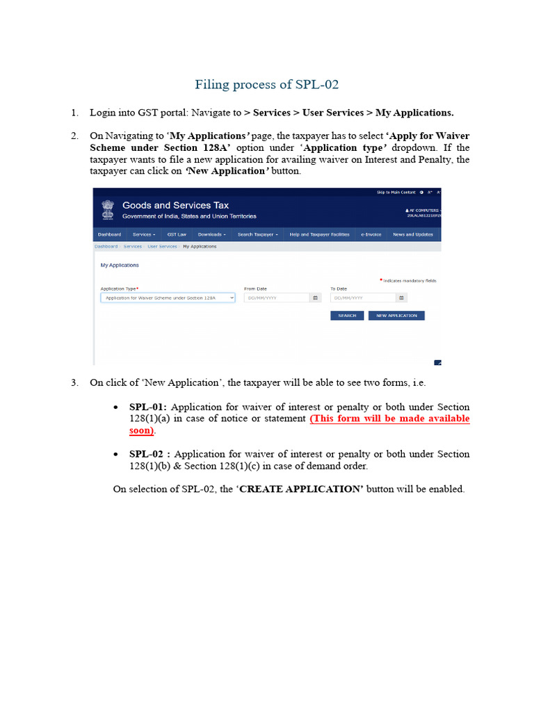 SPL-02 Filing Process in GST Portal | PDF | Appeal | Taxes