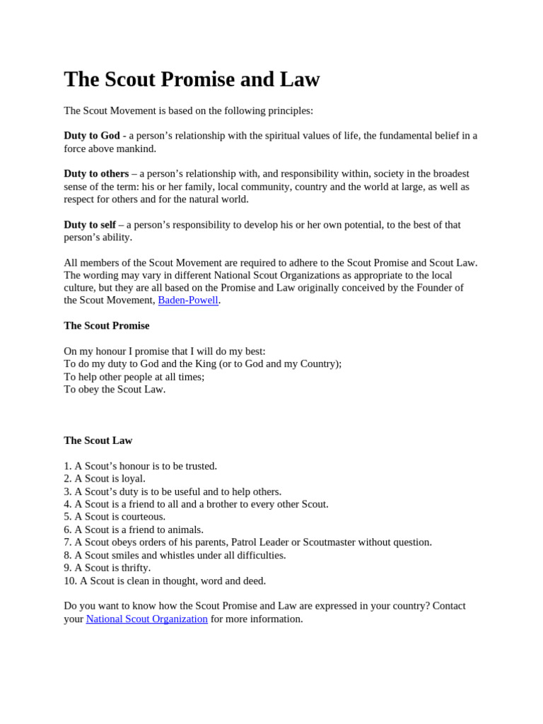 Scout Promise and Law Explained | PDF