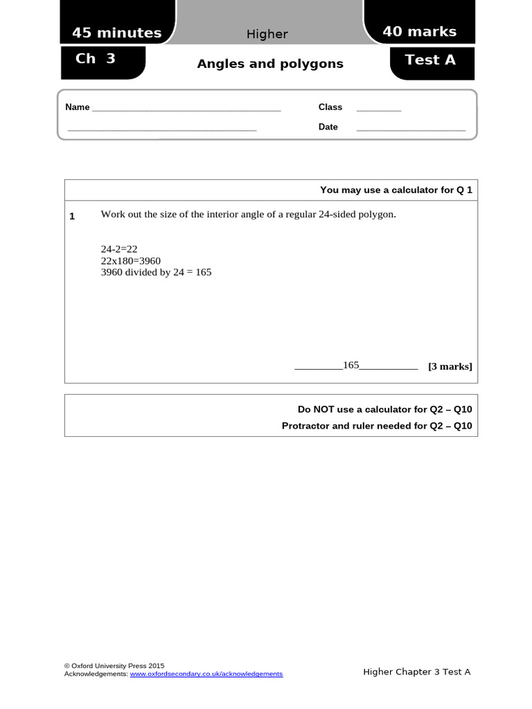 Chapter 3 Higher Test A | PDF | Elementary Geometry | Convex Geometry