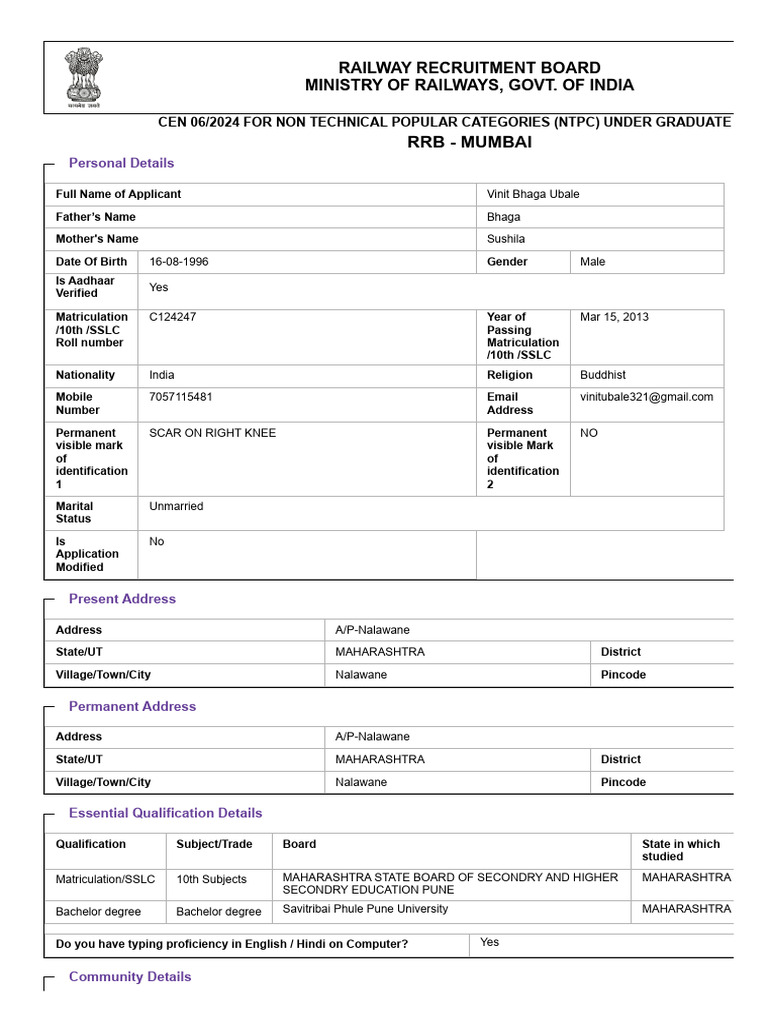 RRB __ Candidate Apply Multipost new real hand | PDF