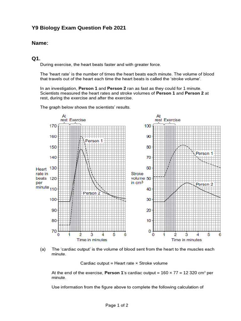 Y9 Biology Exam: Heart Rate & Output | PDF | Heart | Heart Rate