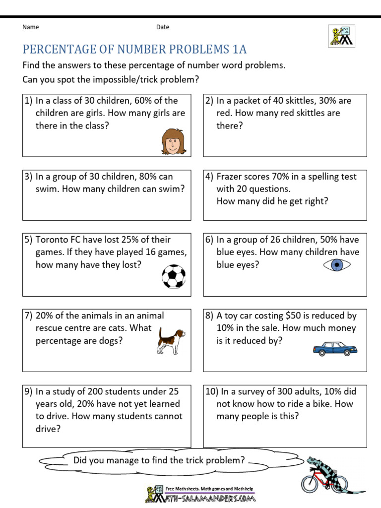 Percentage of Number Problems 1a | PDF | Animals And Humans