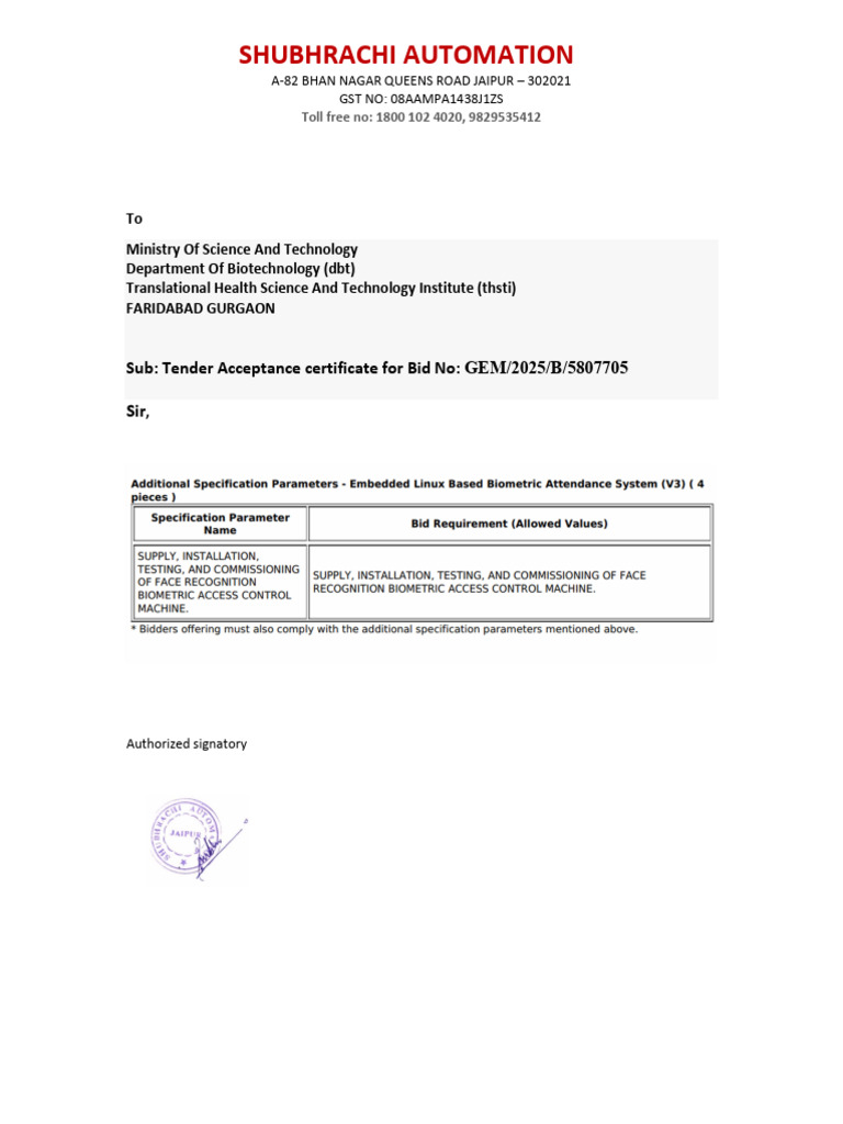 Tender Acceptance Certificate Submission | PDF