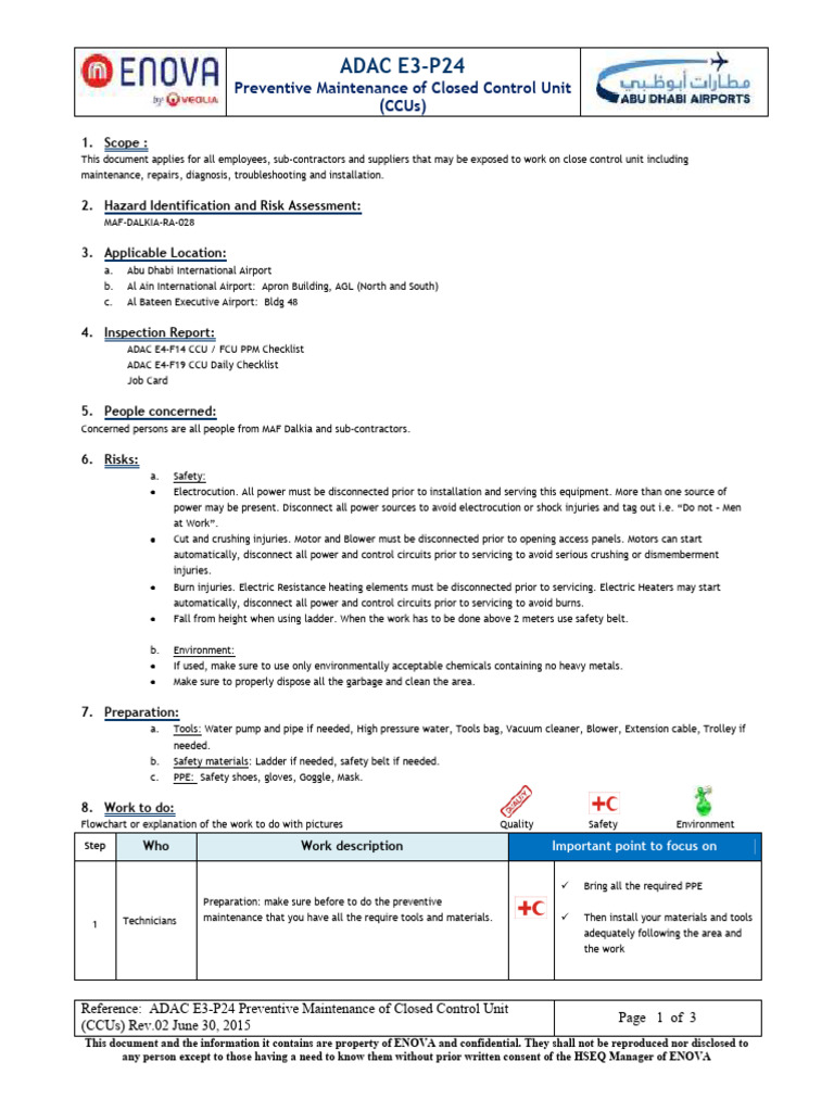 ADAC E3-P24 Preventive Maintenance CCU R2 | PDF | Personal Protective Equipment | Safety