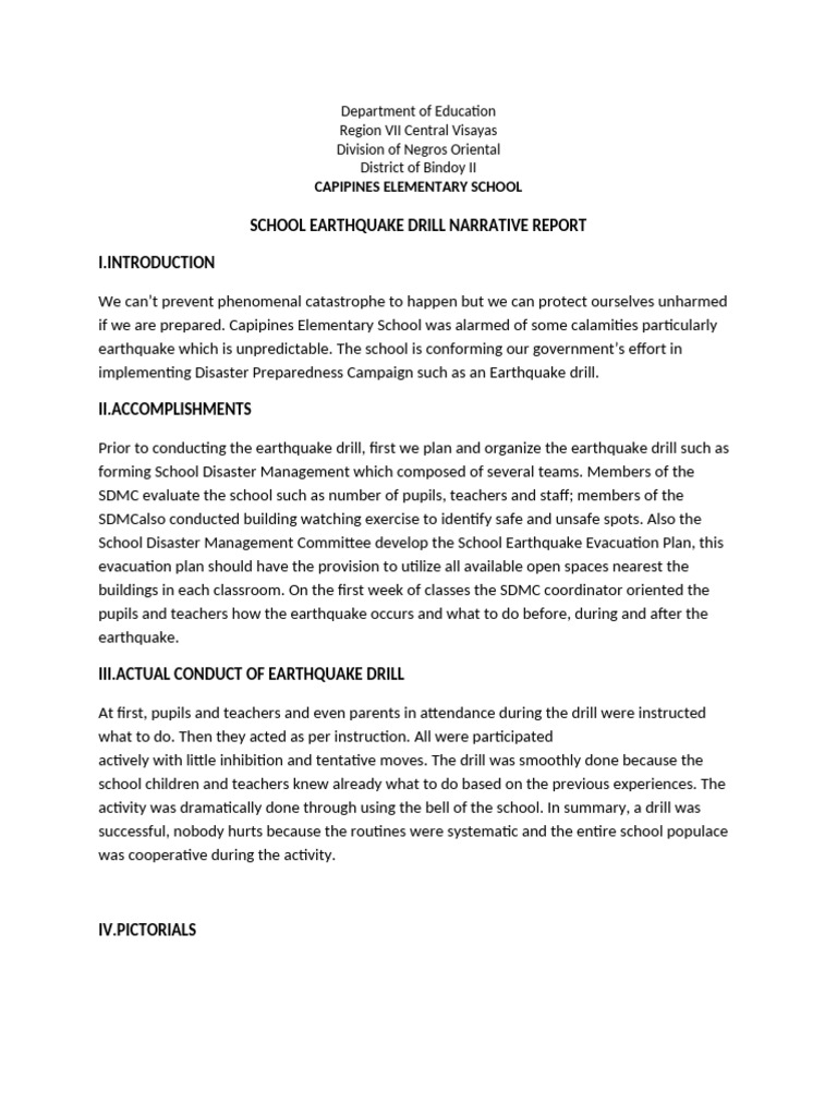Narrative Report-Earthquake Drill | PDF