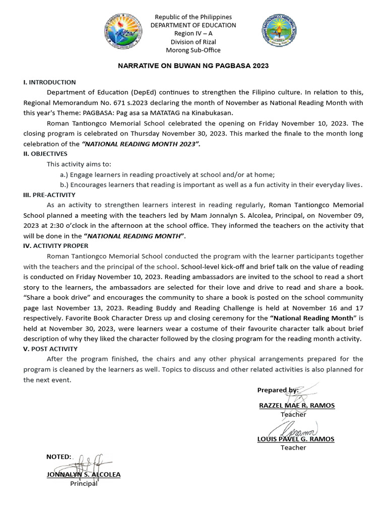 National Reading Month 2023 Activities | PDF | Philippines