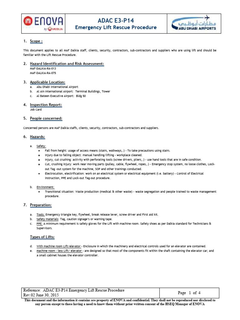 ADAC E3-P14 Emergency Lift Rescue Procedure R2 | PDF | Elevator | Safety
