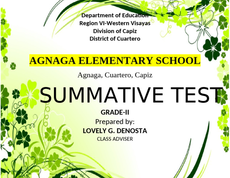 Grade 2 Summative Test - Agnaga Elementary | PDF