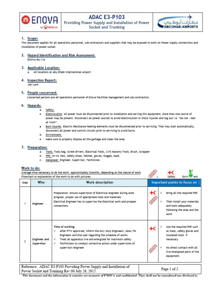 ADAC E3-P103 Power Supply and Installation of Power Socket | PDF | Personal Protective Equipment ...