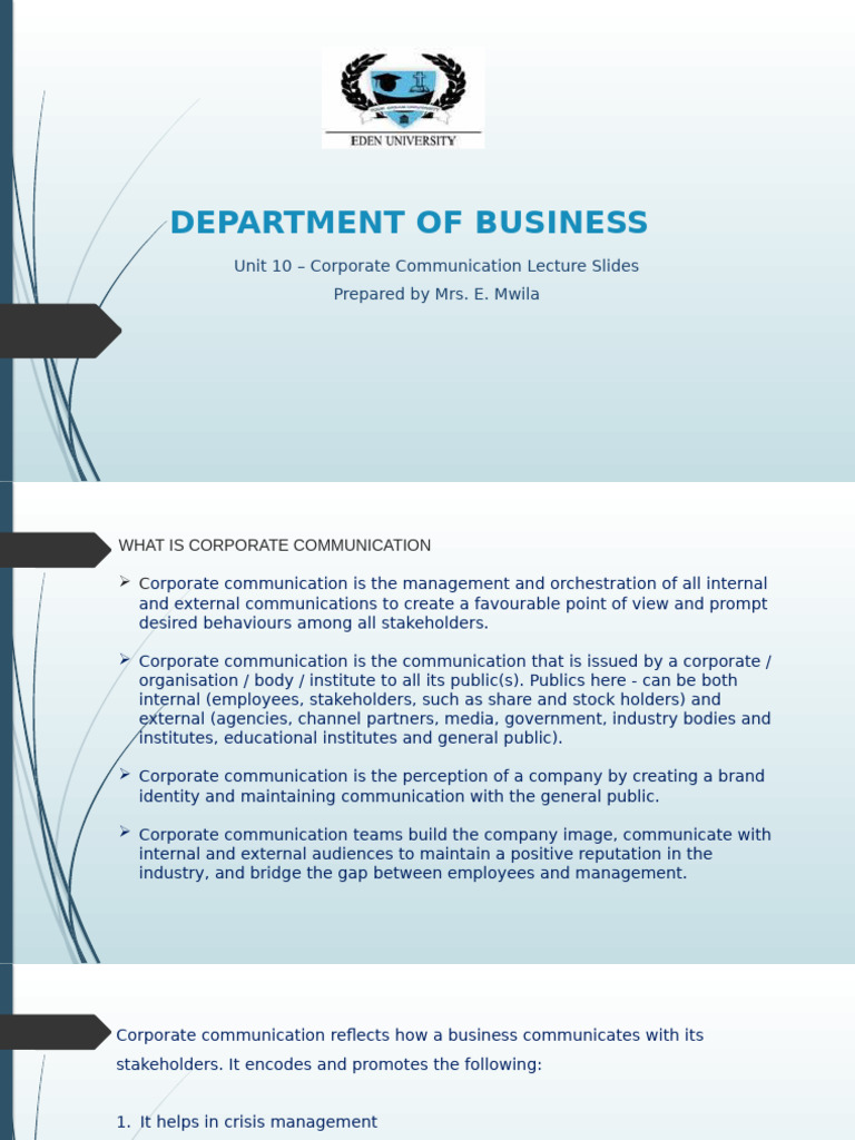Unit 10 - Corporate Communication | PDF | Communication | Brand