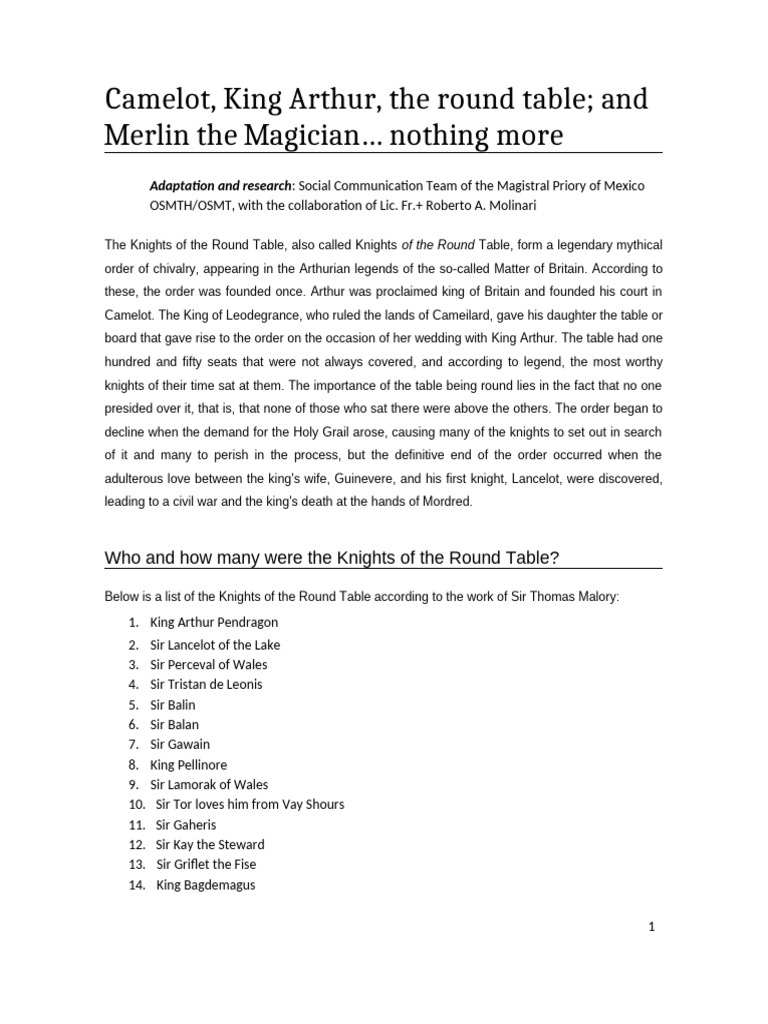 Sir Hector de Maris and the Round Table | PDF | King Arthur | Merlin