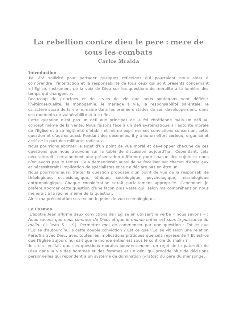 La Rebellion Contre Dieu Le Pere, Mere de Tous Les Combats | PDF | Dieu ...