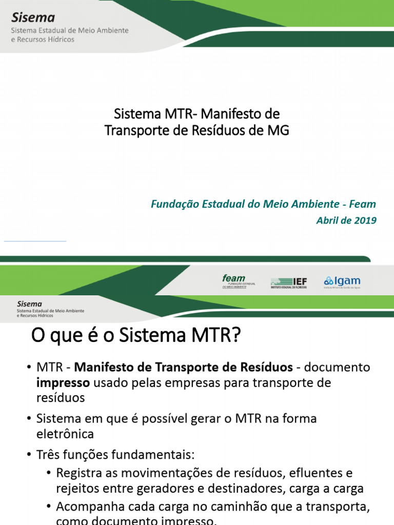 Sistema MTR - Apres. FEAM | PDF | Desperdício