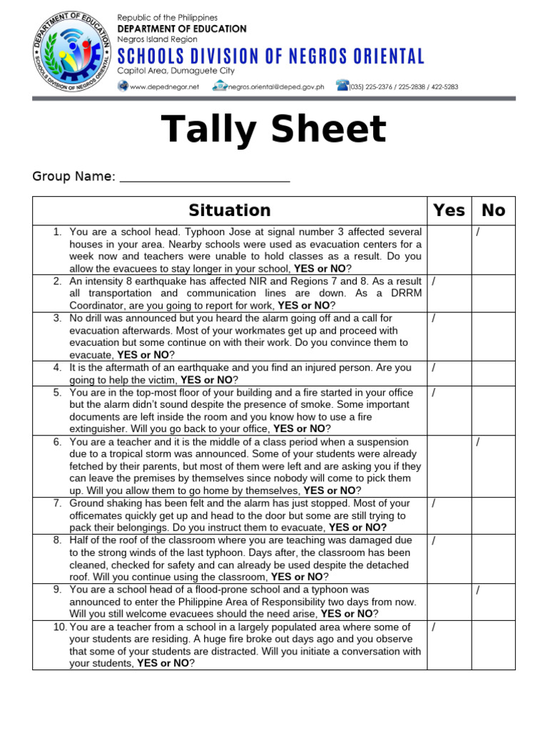 Emergency Response Decision Tally Sheet | PDF | Emergency Evacuation ...