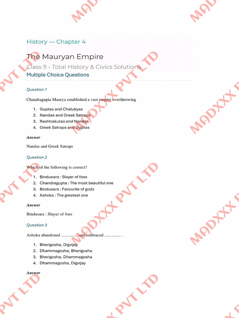 Ln4 The Mauryan Empire Class 9 History | PDF