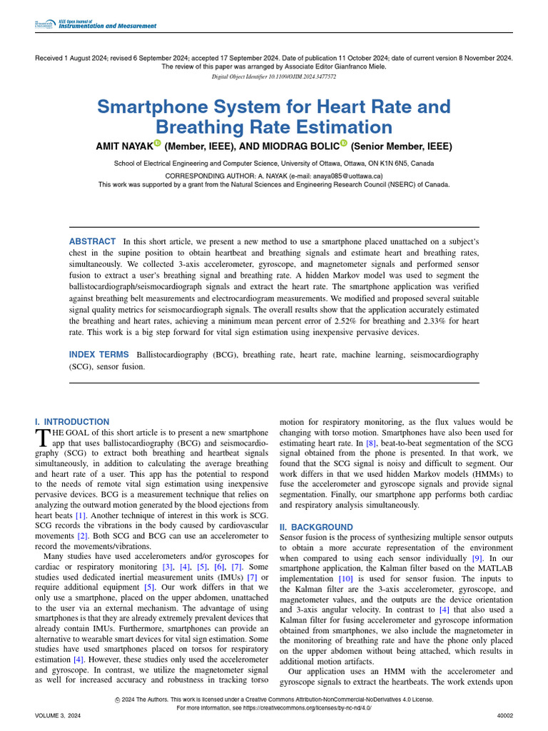 Smartphone System For Heart Rate and Breathing Rate Estimation | PDF | Accelerometer ...