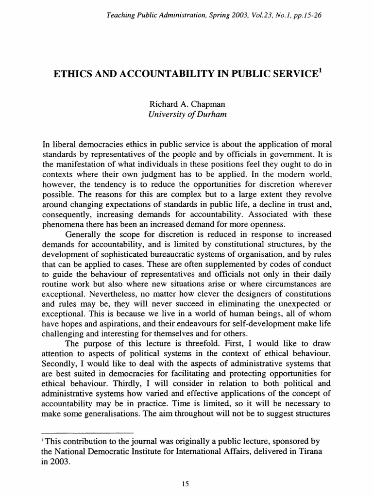 Ethics and Accountability in Public Service | PDF | Democracy ...